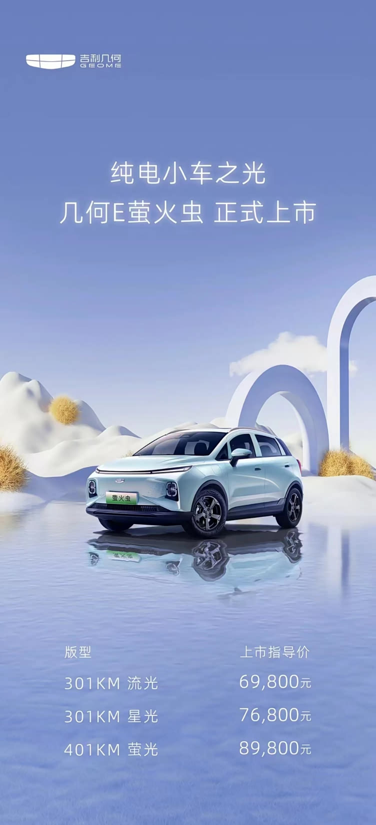 升级怀挡，301/401km续航可选，吉利几何E萤火虫售价6.98万起_车家号_发现车生活_汽车之家