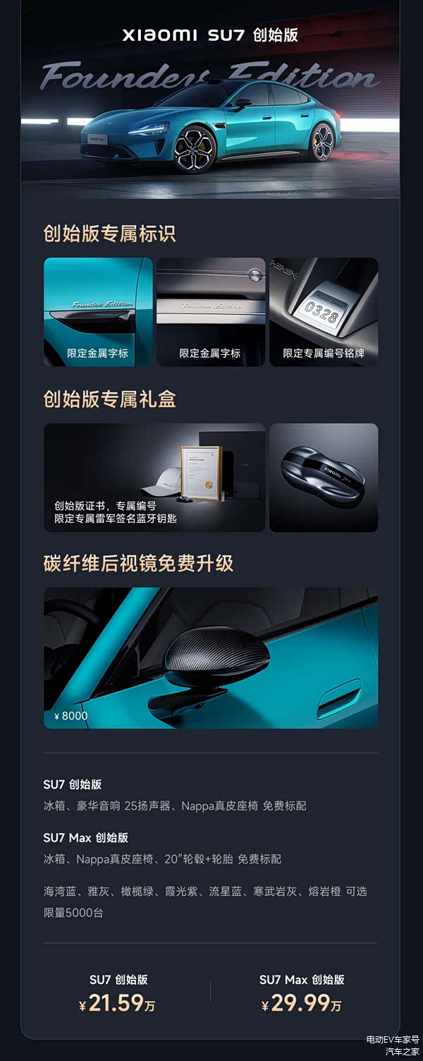 【文章】小米SU7推出创始版，提供额外专属权益_车家号_汽车之家